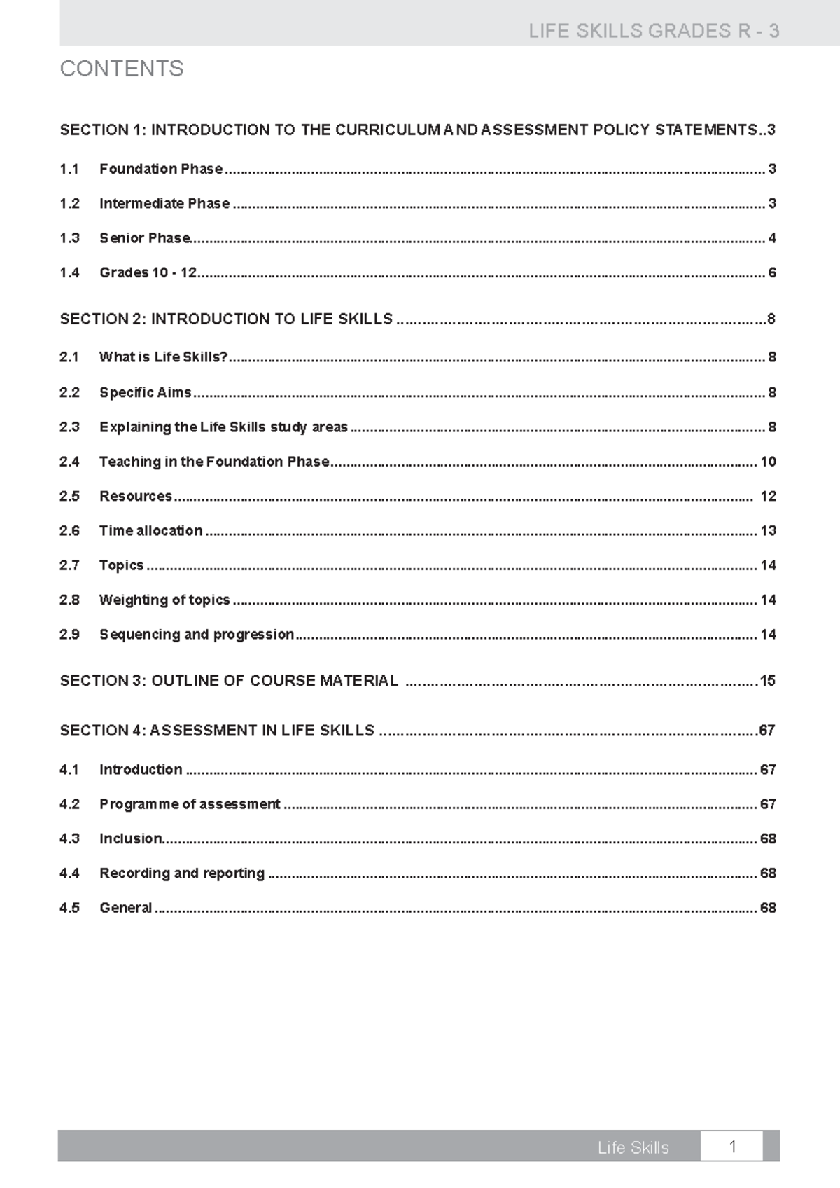 CAP-Life Skills - Diploma in grade R - CONTENTS Section 1: intRoDUction ...