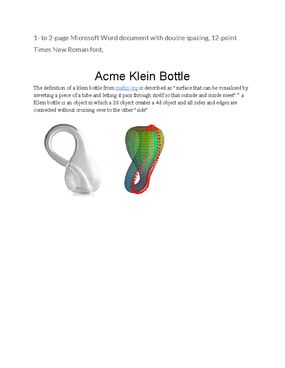 MATH 101: Klein Bottle Overview and Historical Significance - Studocu