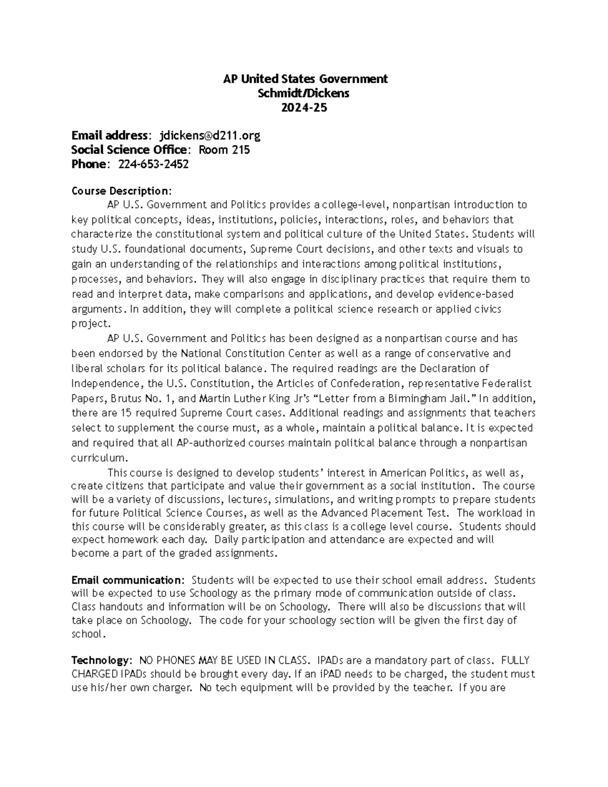 AP Gov Syllabus 2024-25: Course Overview & Expectations - Studocu