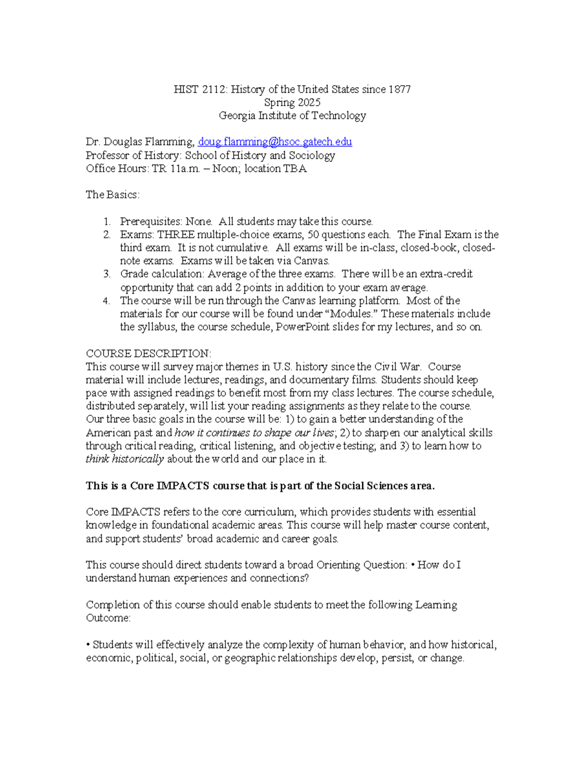 Syllabus for HIST 2112: U.S. History Since 1877 (Spring 2025) - Studocu