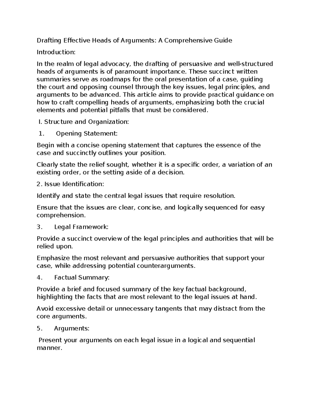 Drafting Effective Heads of Arguments: A Guide for Legal Advocacy - Studocu