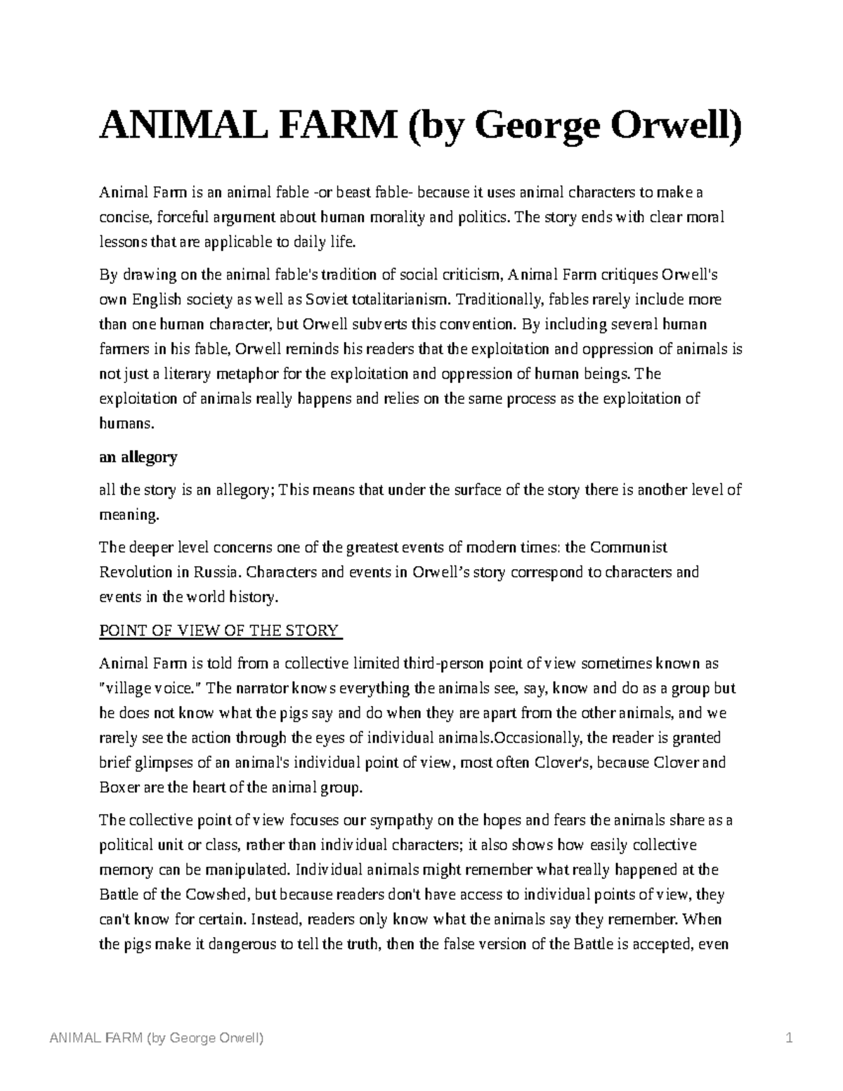 Animal Farm (ENG 101) - Analysis of Allegory and Irony in Orwell's ...