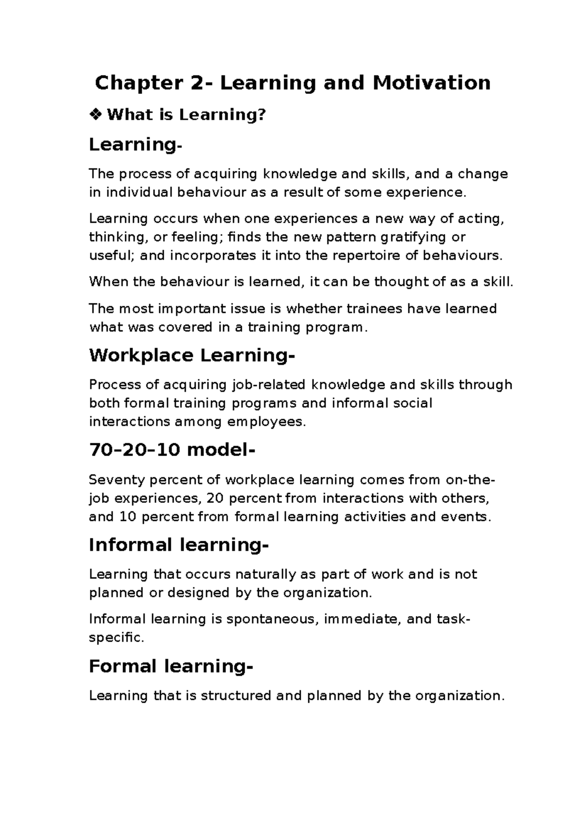 Chapter 2: Learning and Motivation in Training (Course Code: TBD) - Studocu