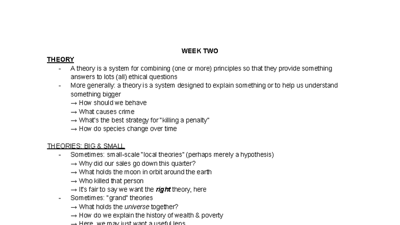 WEEK TWO - Theory & Legal Debates Notes (Course Code: LAW101) - Studocu
