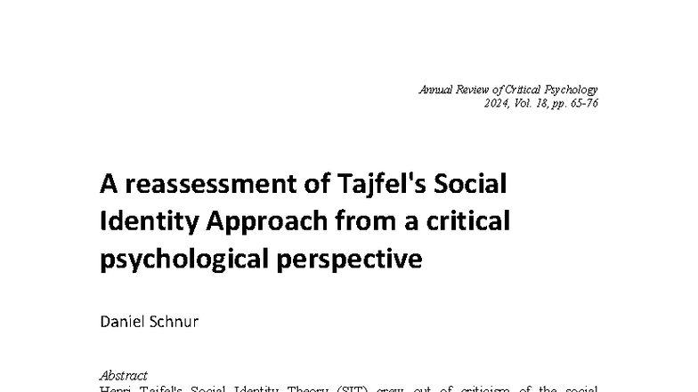 Reassessing Tajfel's Social Identity Approach: A Critical Perspective ...