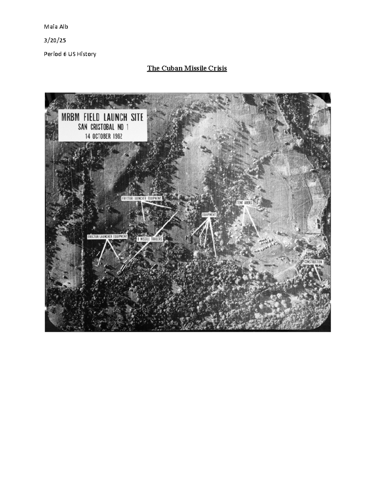 Copy of US History Ch 20 Sec 1-Cuban Missile Crisis Map & Document ...