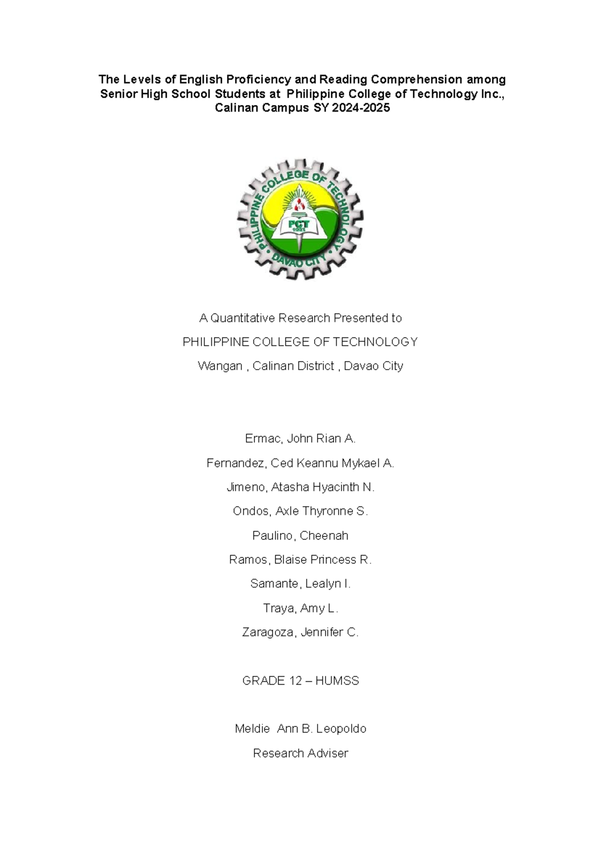 English Proficiency & Reading Comprehension Levels: A Study on Grade 12 ...