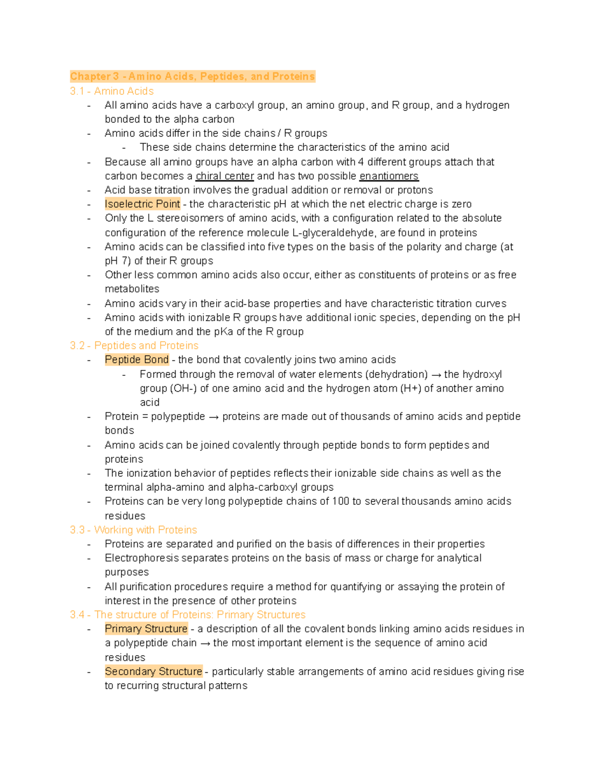 Biochemistry 101: Chapter 3 & 4 - Amino Acids, Proteins, and Structures ...