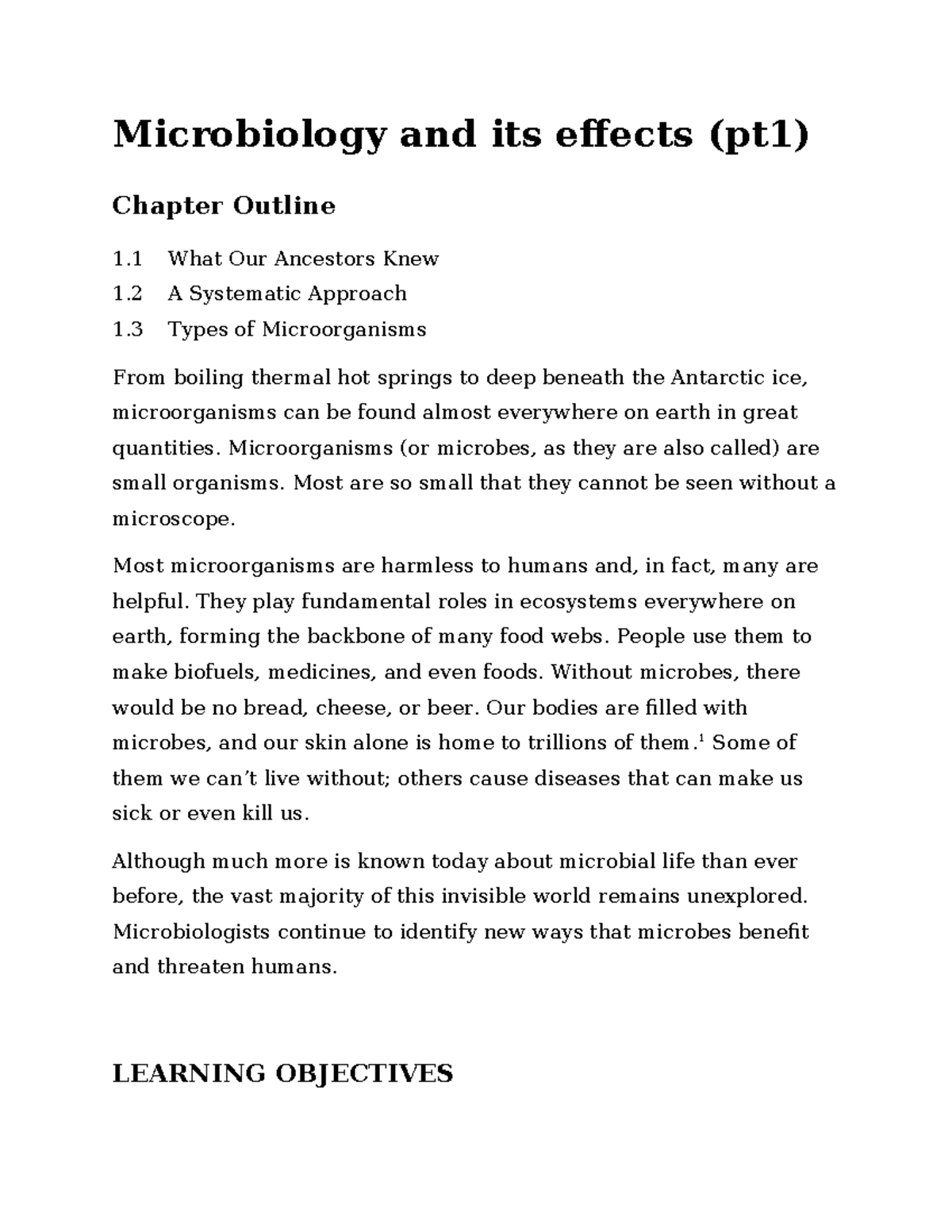 Microbiology and Its Effects: Chapter Outline (BIO 101) - Studocu