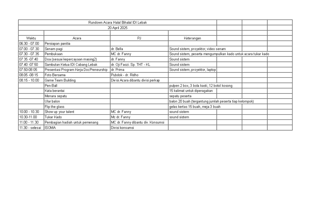Rundown Acara Halal Bihalal IDI Lebak 2025 - Studocu