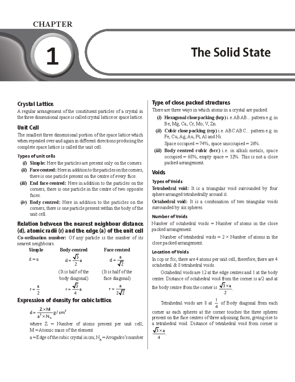 CHAPTER 1: Short Notes on Solid State Structures and Crystal Lattices ...