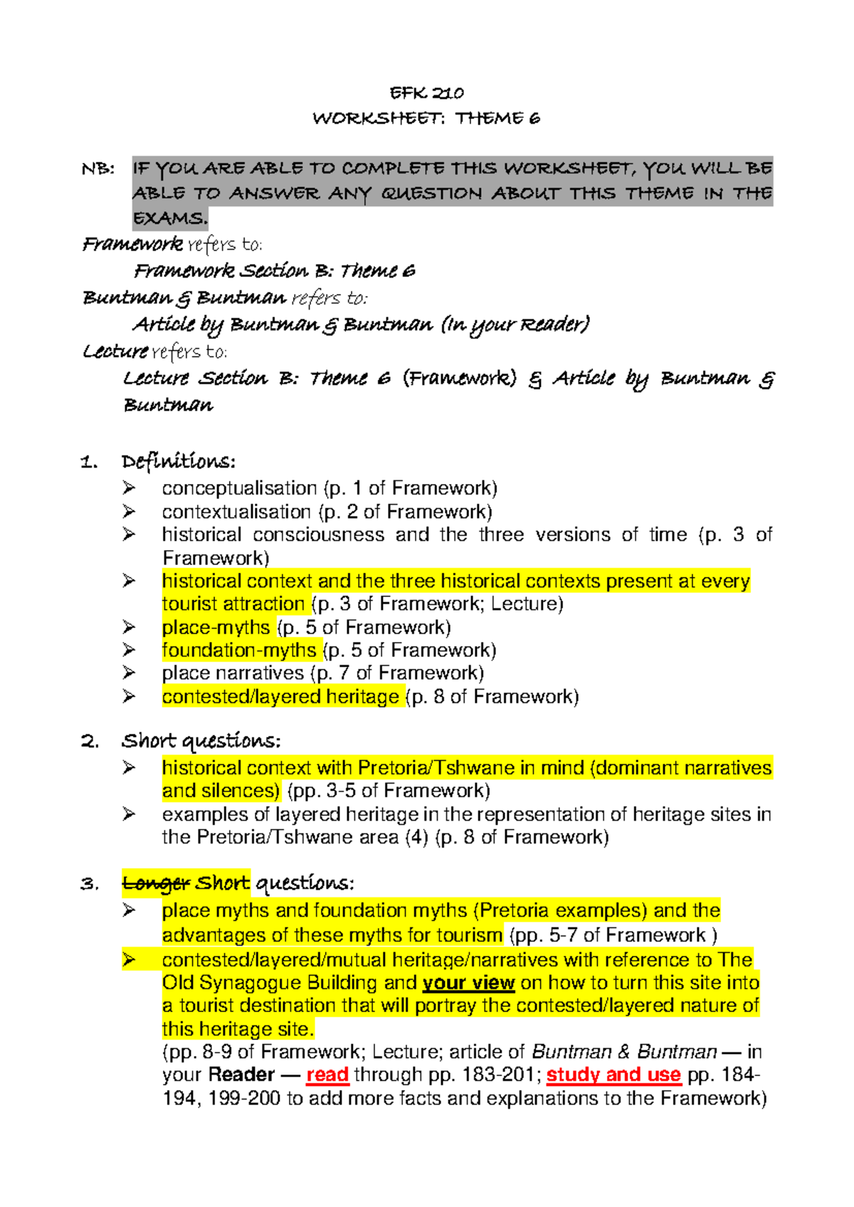 EFK 210 Worksheet: Theme 6 Overview - Studocu