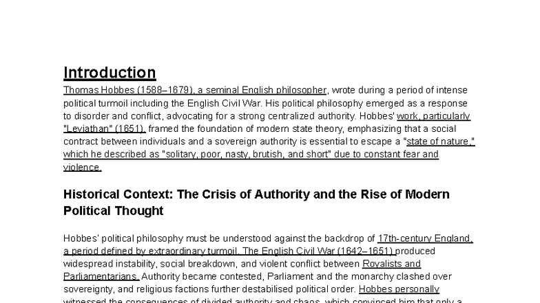 Hobbes' Political Philosophy: The Social Contract & Sovereignty - Studocu