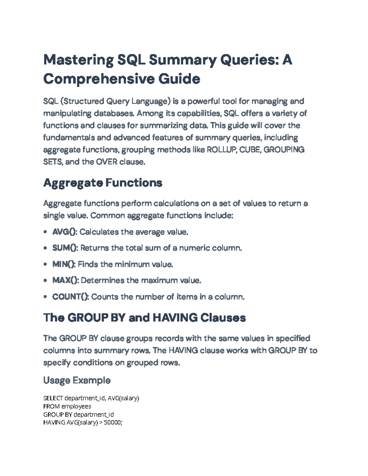 Mastering SQL Summary Queries: A Comprehensive Guide - Mastering SQL ...