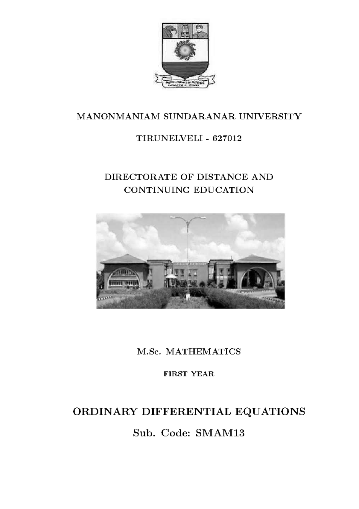 SMAE13 - I Sem - Ordinary Differential Equations Syllabus Overview ...