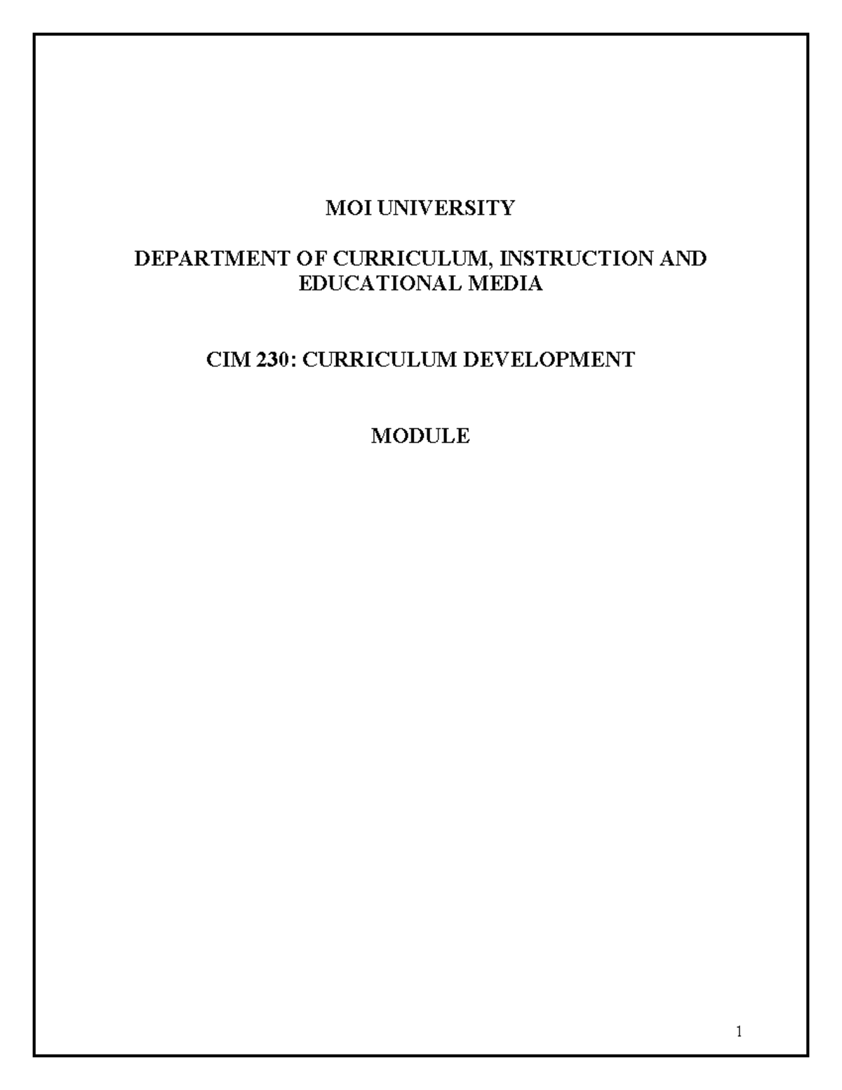 CIM 230 - Comprehensive Overview of Curriculum Development - Studocu