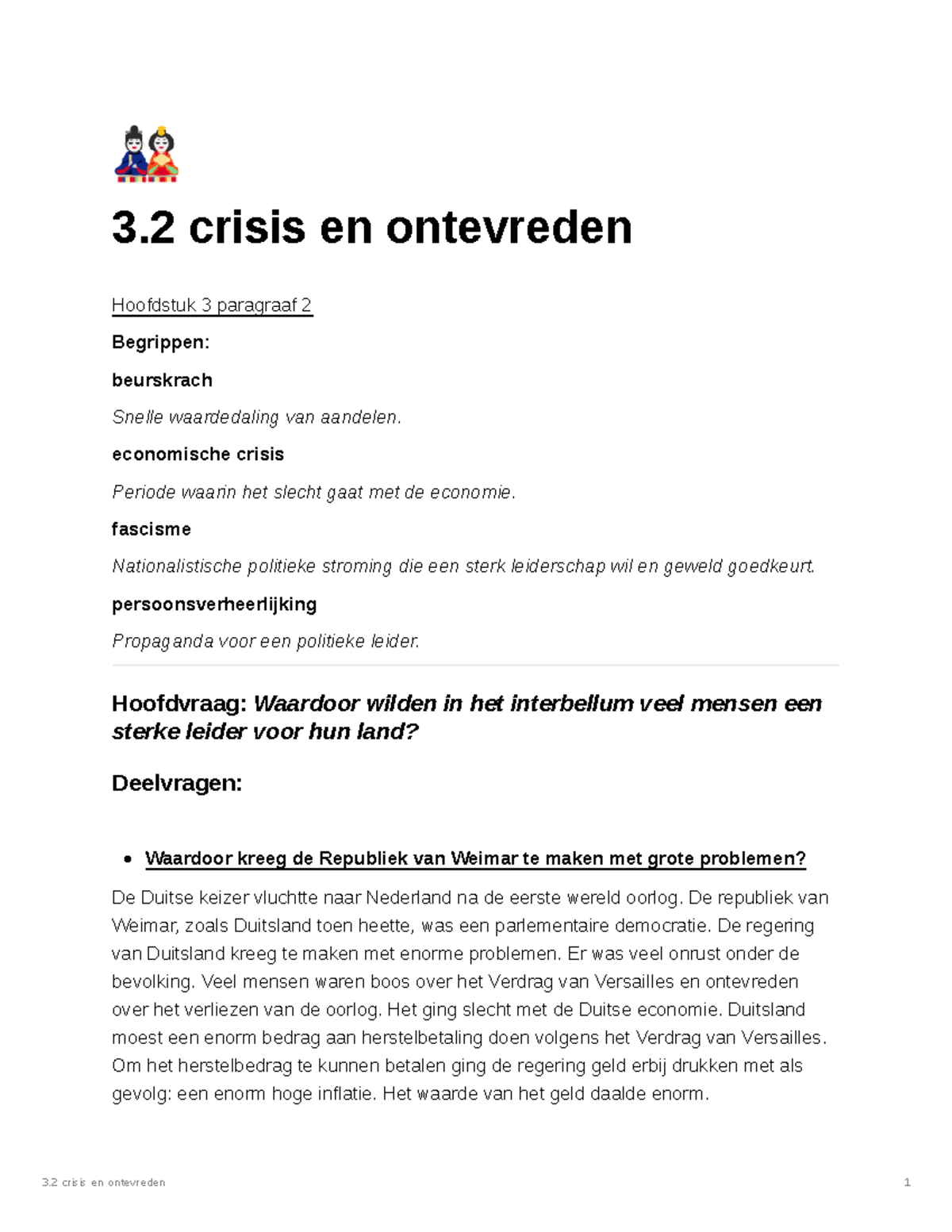 Crisis en Ontevredenheid in het Interbellum: Hoofdstuk 3.2 Analyse ...