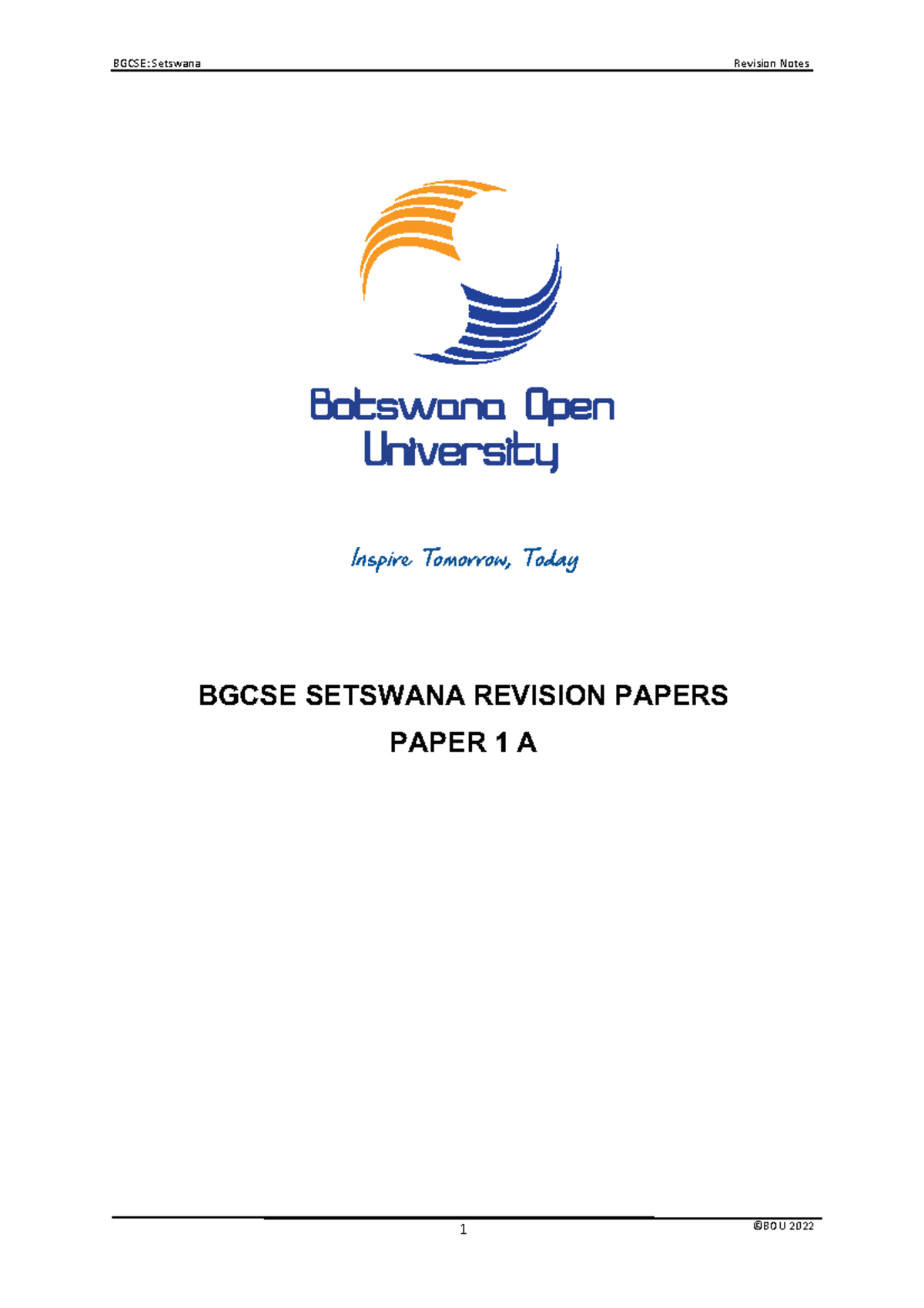 BGCSE Setswana Revision Paper 1: Comprehensive Study Guide - Studocu
