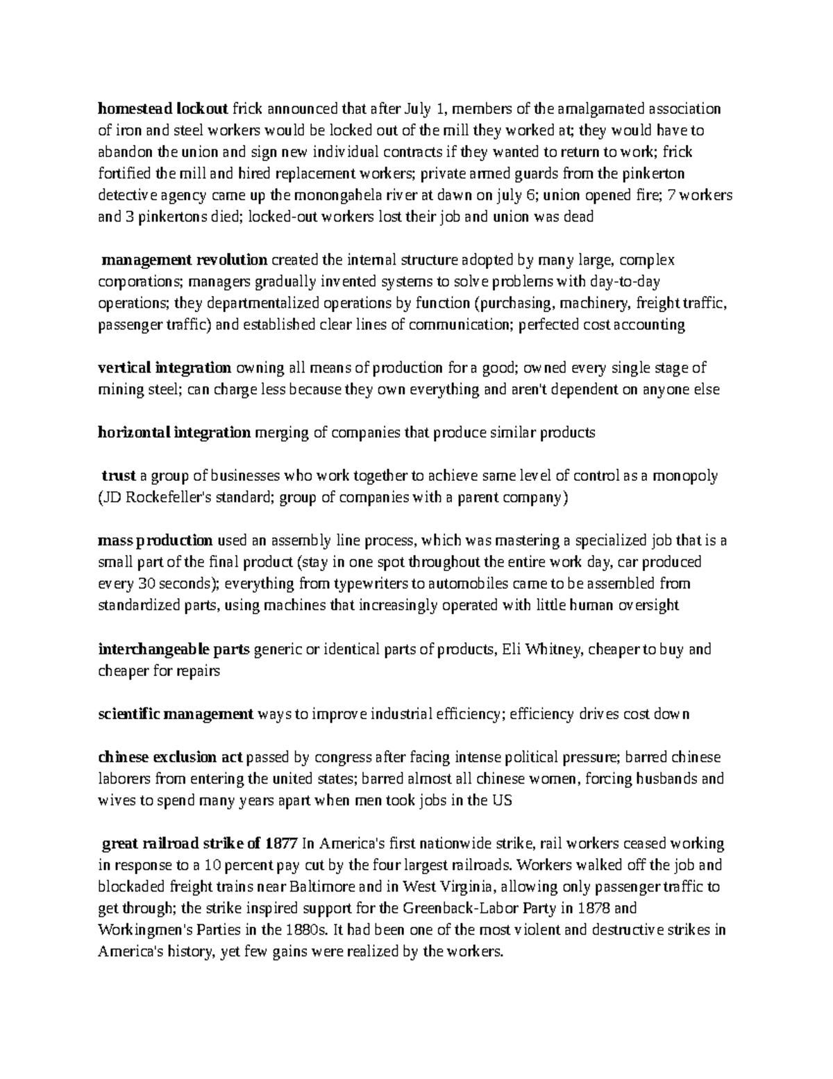 Unit 2 Key Terms & People: Labor Movements & Industrialization - Studocu