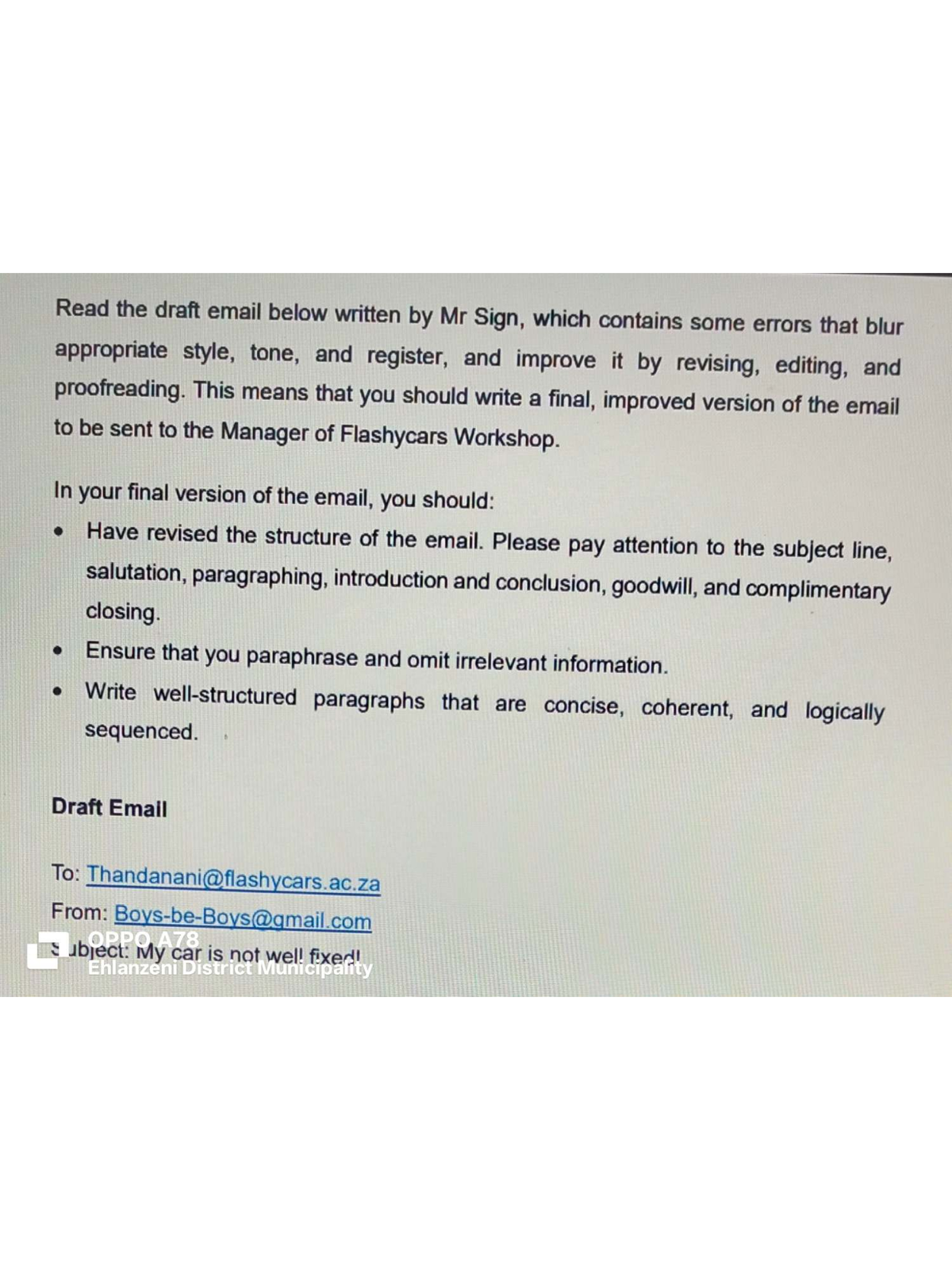 Email Revision Assignment: Improving Mr. Sign's Draft to Manager - Studocu