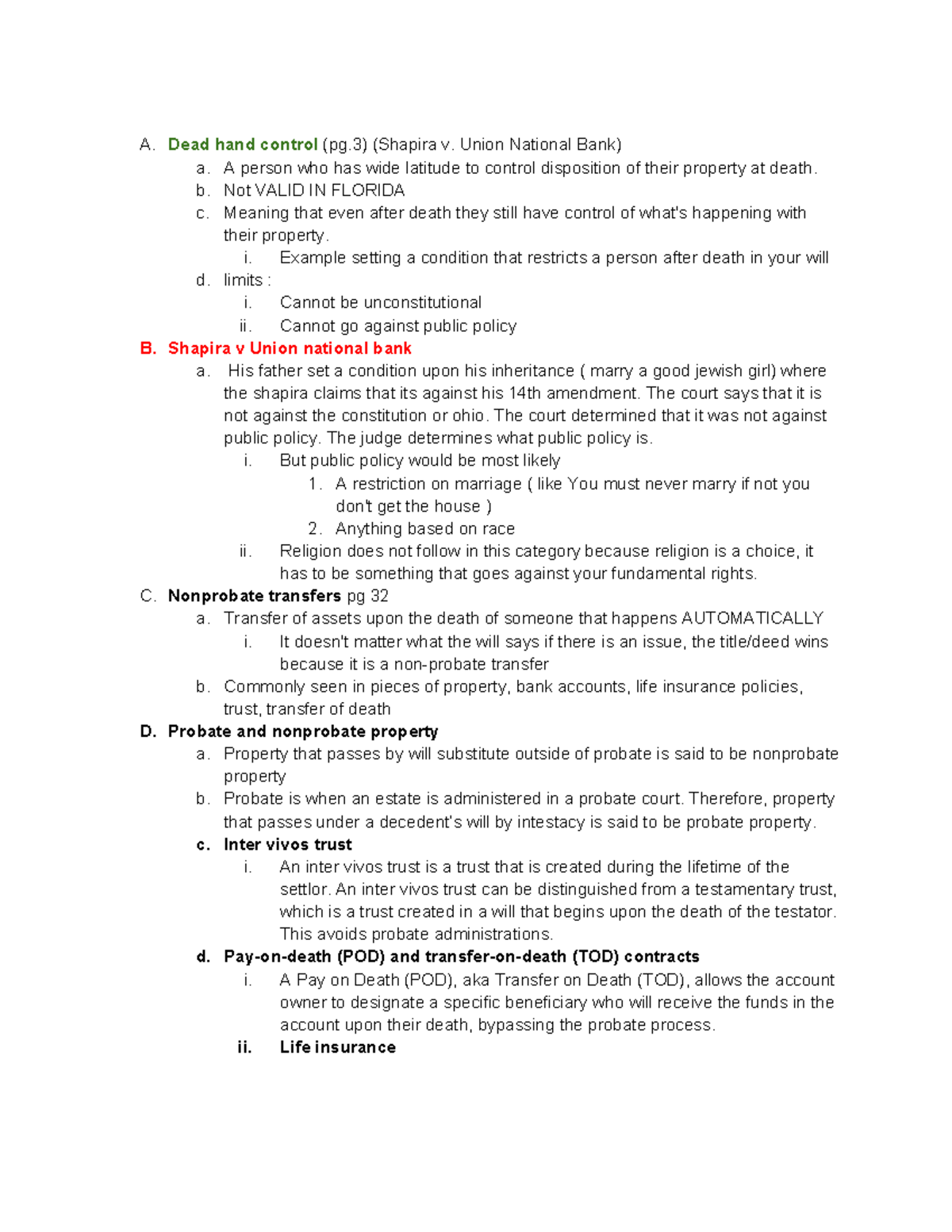 Wills, Trusts, and Estates Outline (LAW 101) - Key Concepts and Cases ...