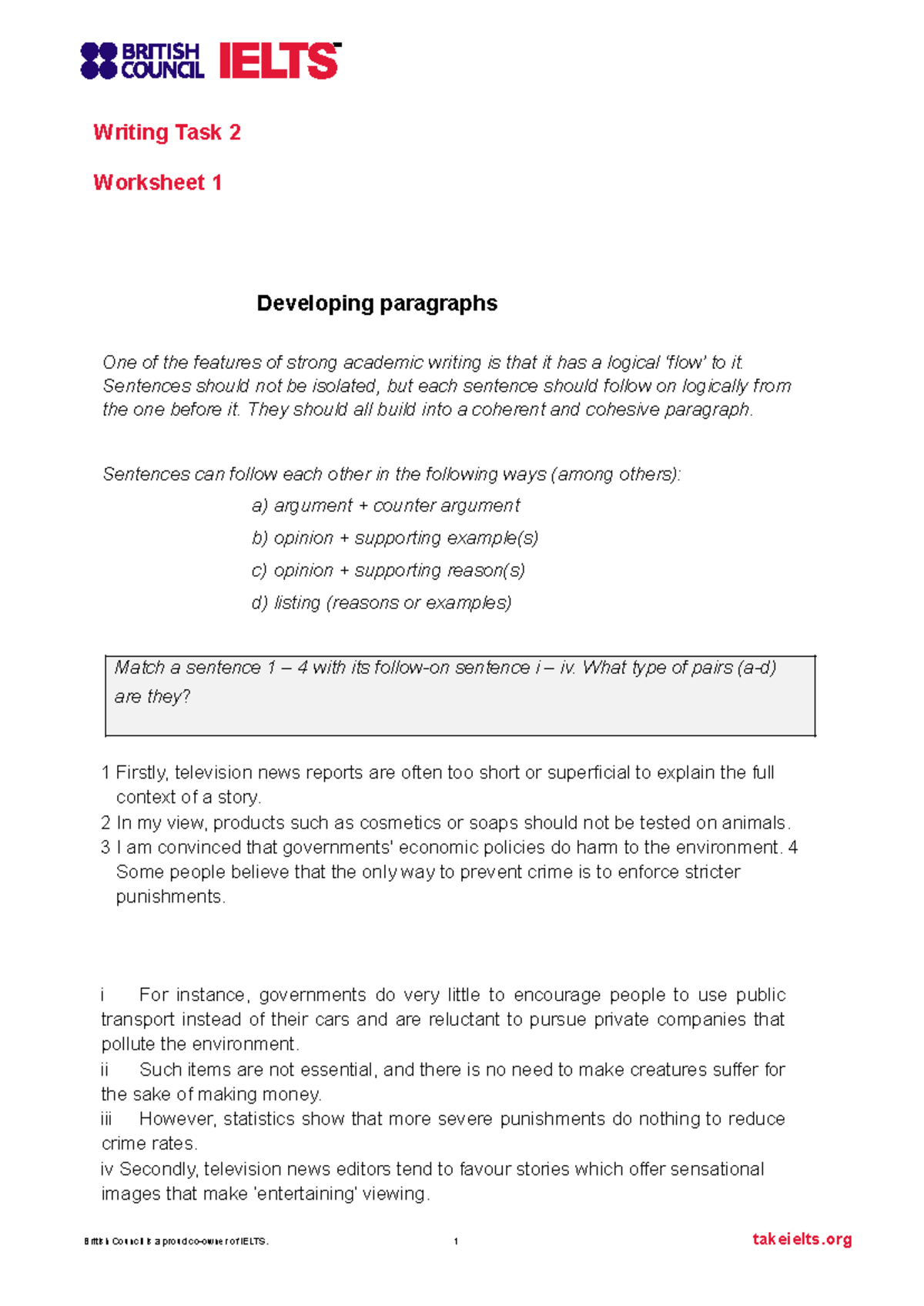 Writing Task 2 Worksheet 2: Developing Coherent Paragraphs - Studocu