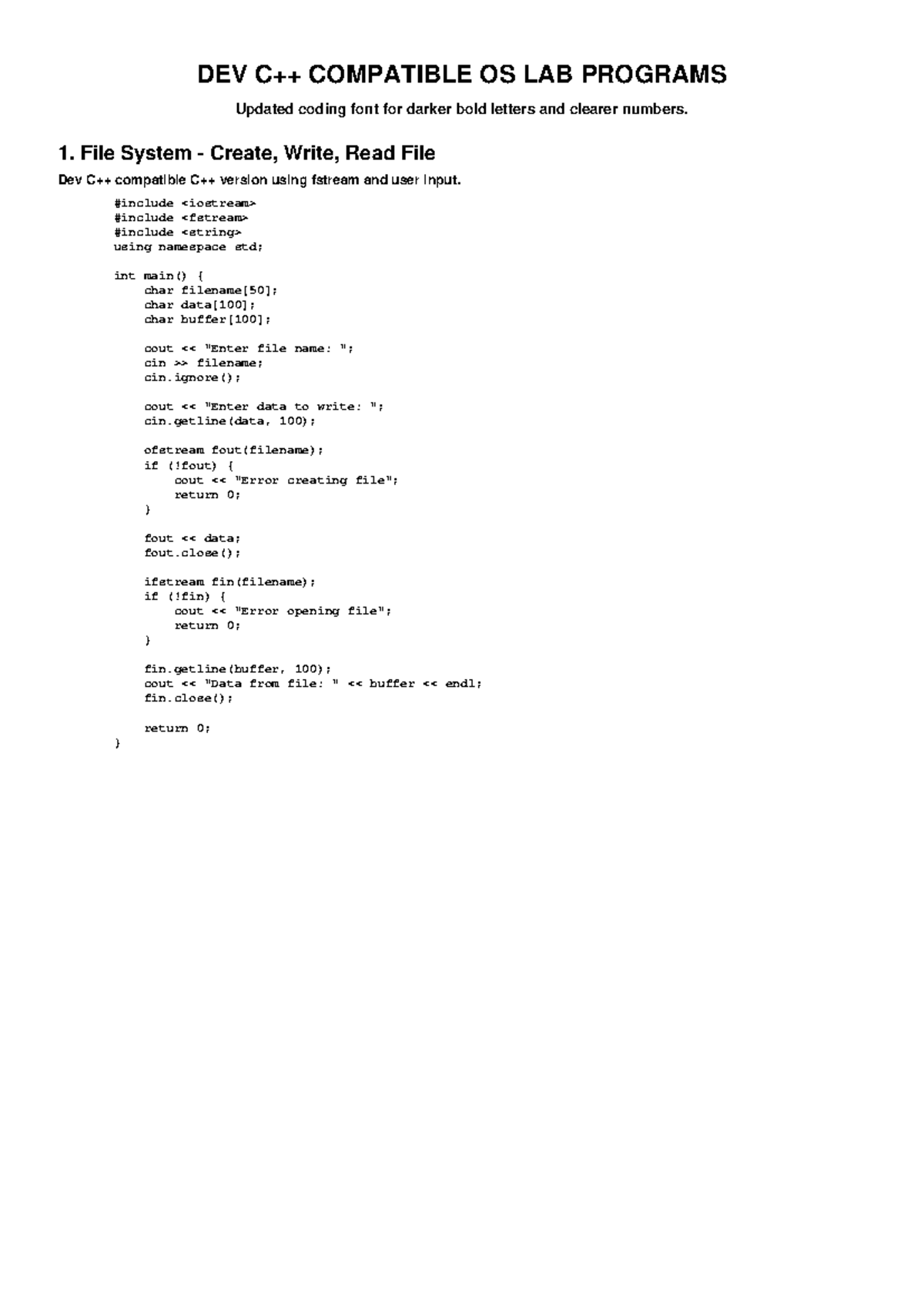 DEV COMPATIBLE OS LAB PROGRAMS: C++ Coding Examples and Simulations ...