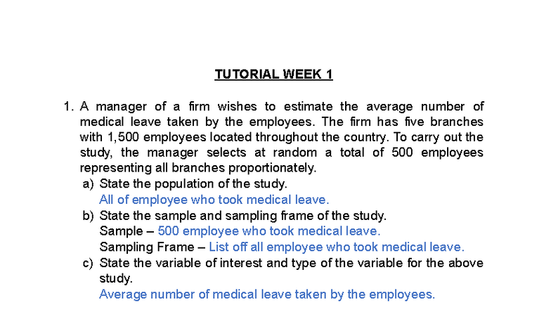 Tutorial STA116: Week 1 - Sampling and Data Classification - Studocu