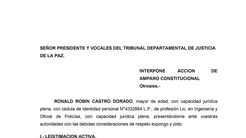 Acción de Amparo Constitucional - Ronald Robín Castro Dorado - Studocu