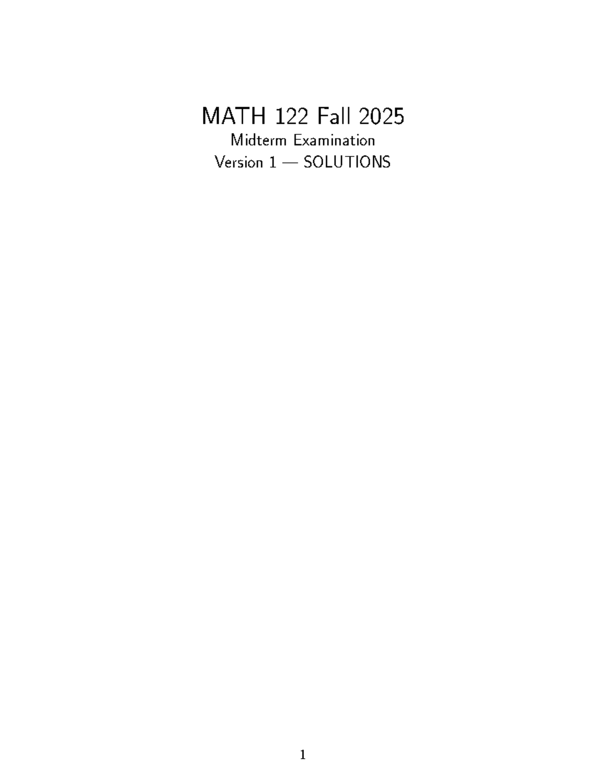 MATH 122 Fall 2025 Midterm Exam Version 1 Solutions - Studocu