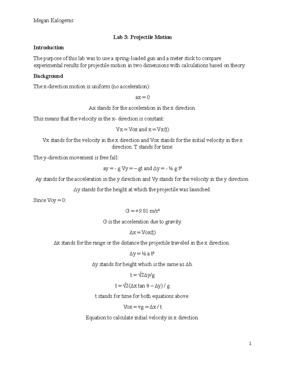 Physics Lab 3: Analyzing Projectile Motion Results and Theory - Studocu
