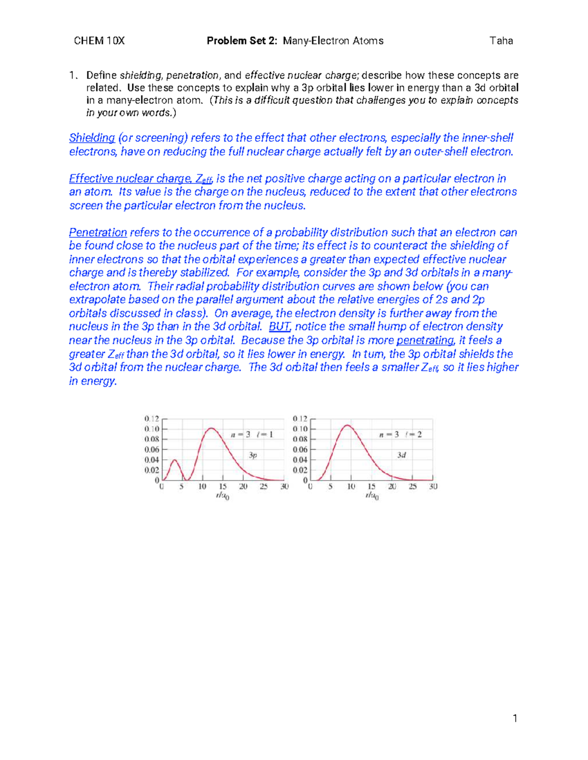 CHEM 10X Problem Set 2 Solutions: Understanding Atomic Structure and Energy - Studocu