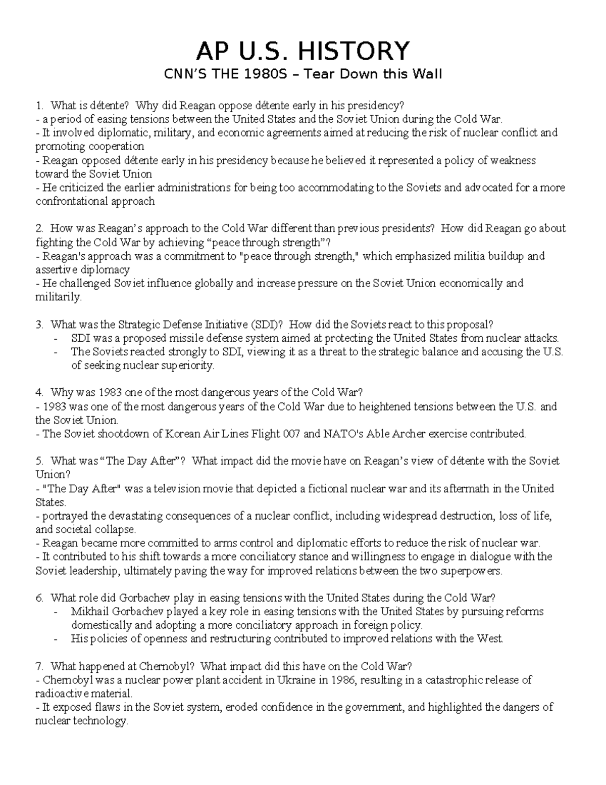 CNN'S THE 1980s Tear Down this Wall - AP U. HISTORY CNN’S THE 1980S ...