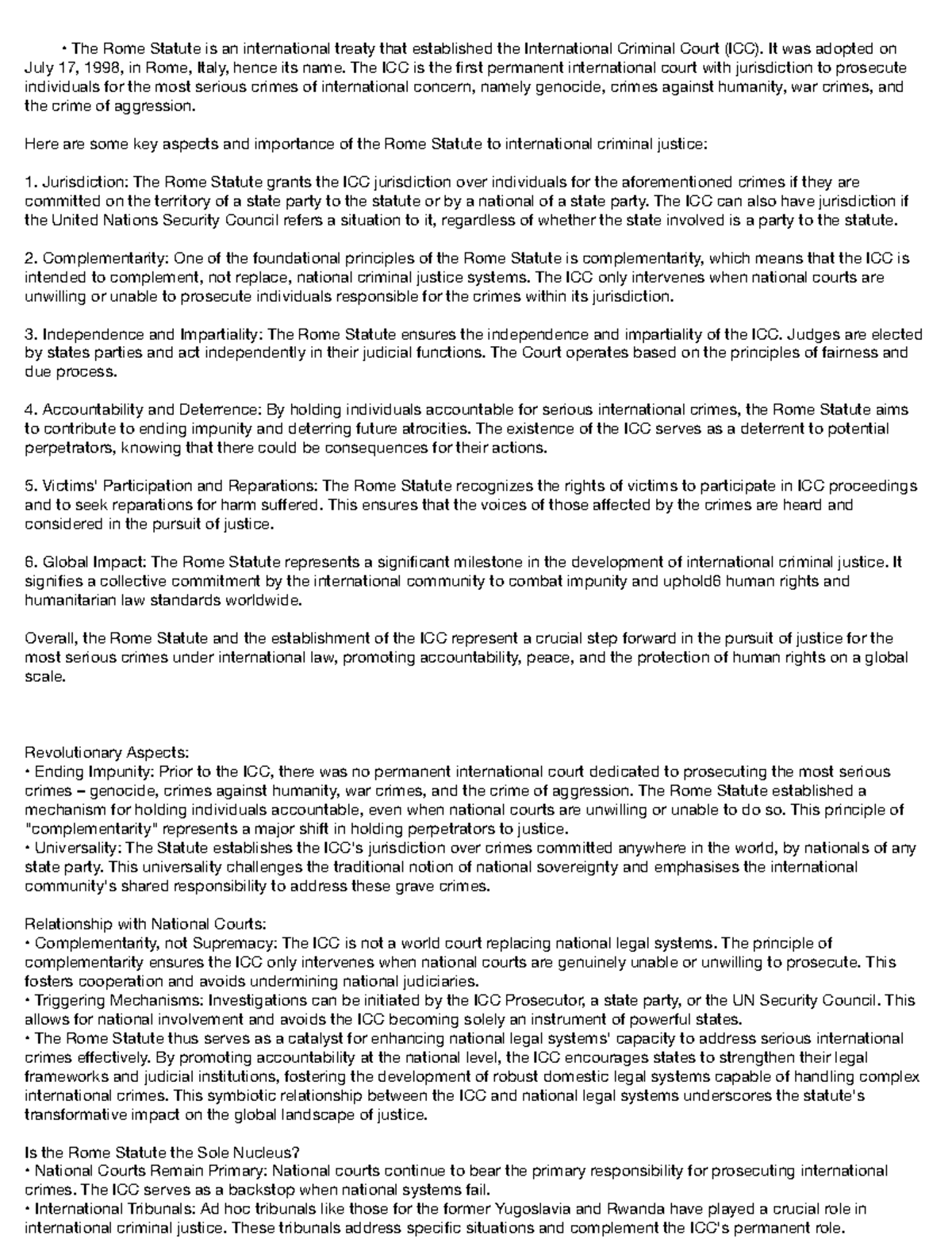 Critical Analysis of the Rome Statute and Its Impact on ICC - Studocu