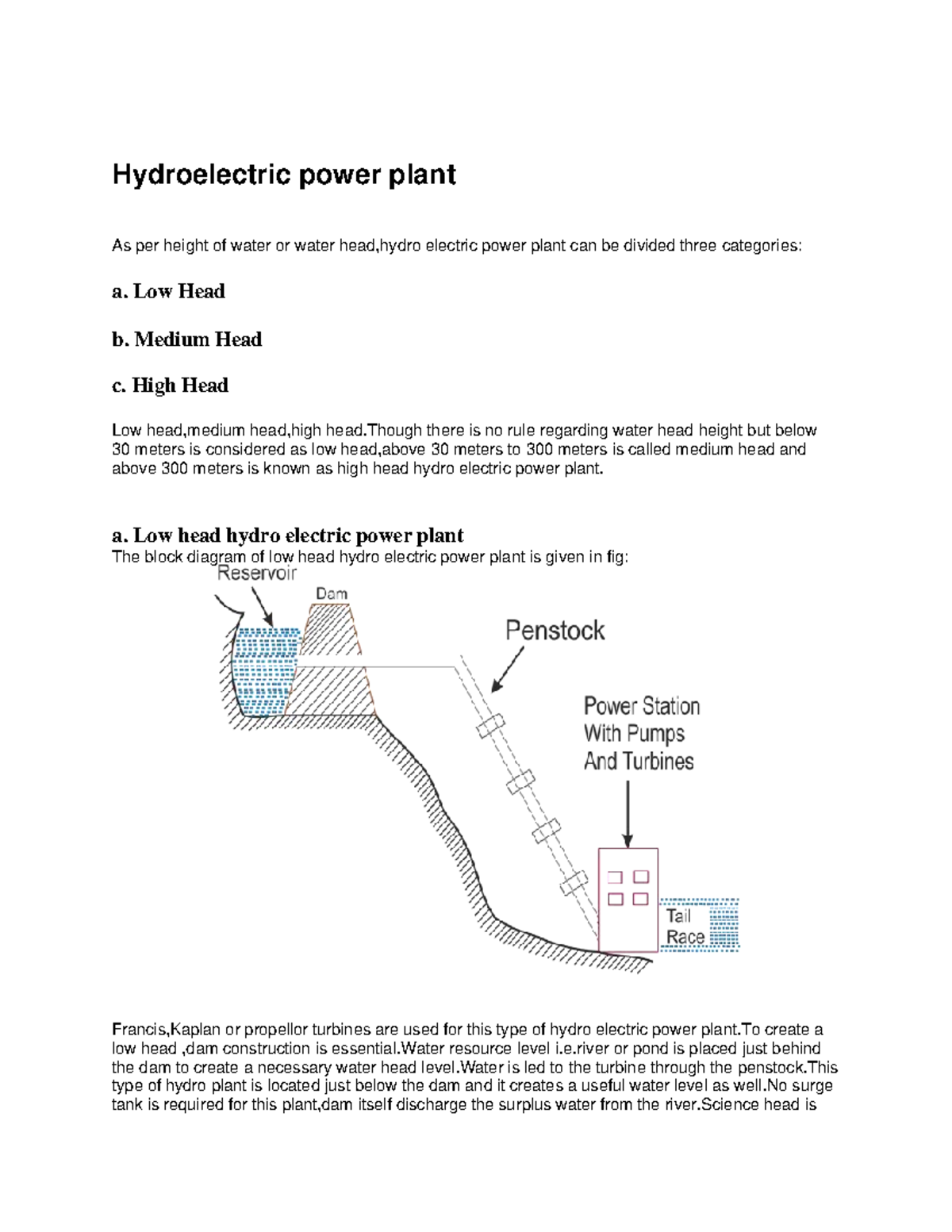 Hydro Energy Overview: Types of Hydroelectric Power Plants - Studocu