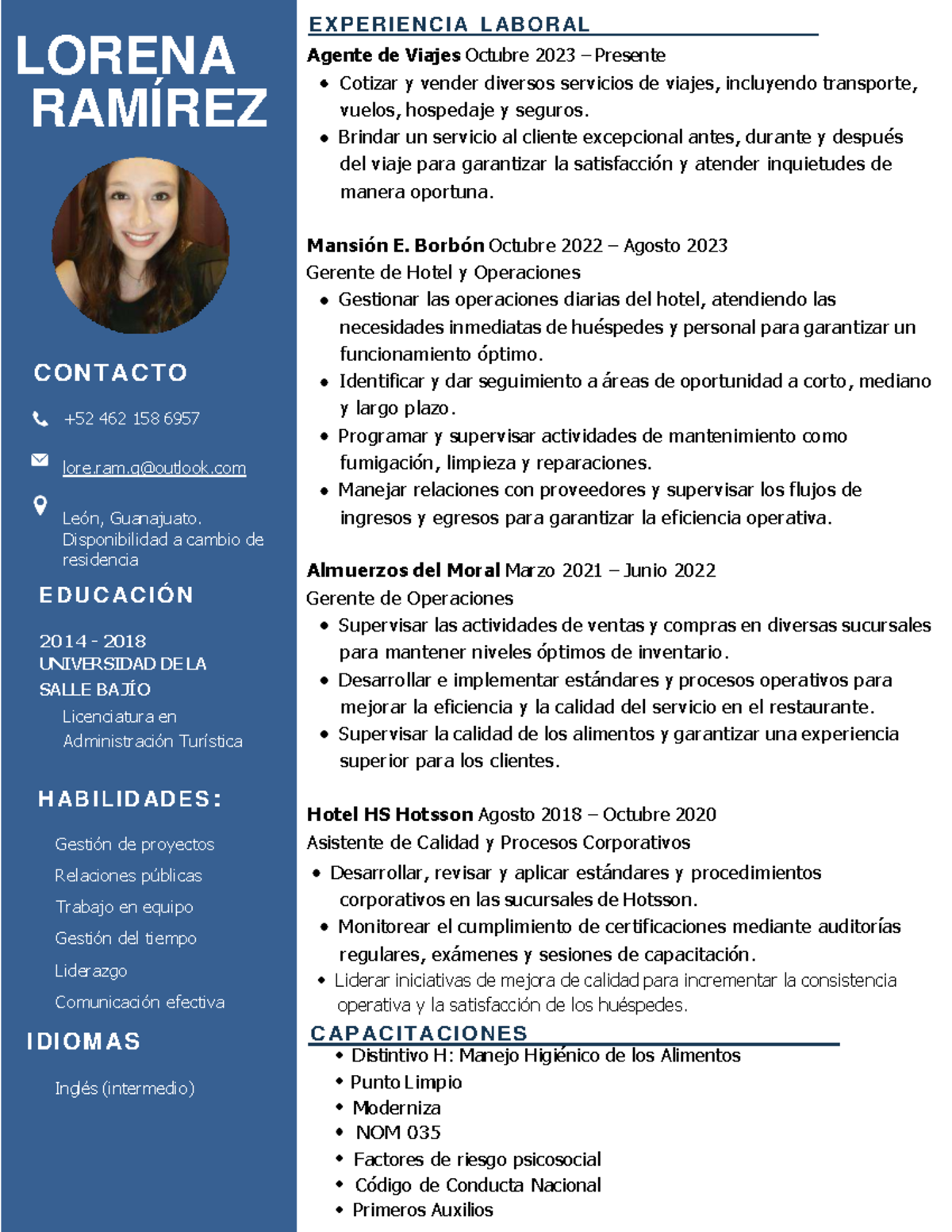CV de Lorena Ramírez - Análisis de Experiencia Profesional - Studocu