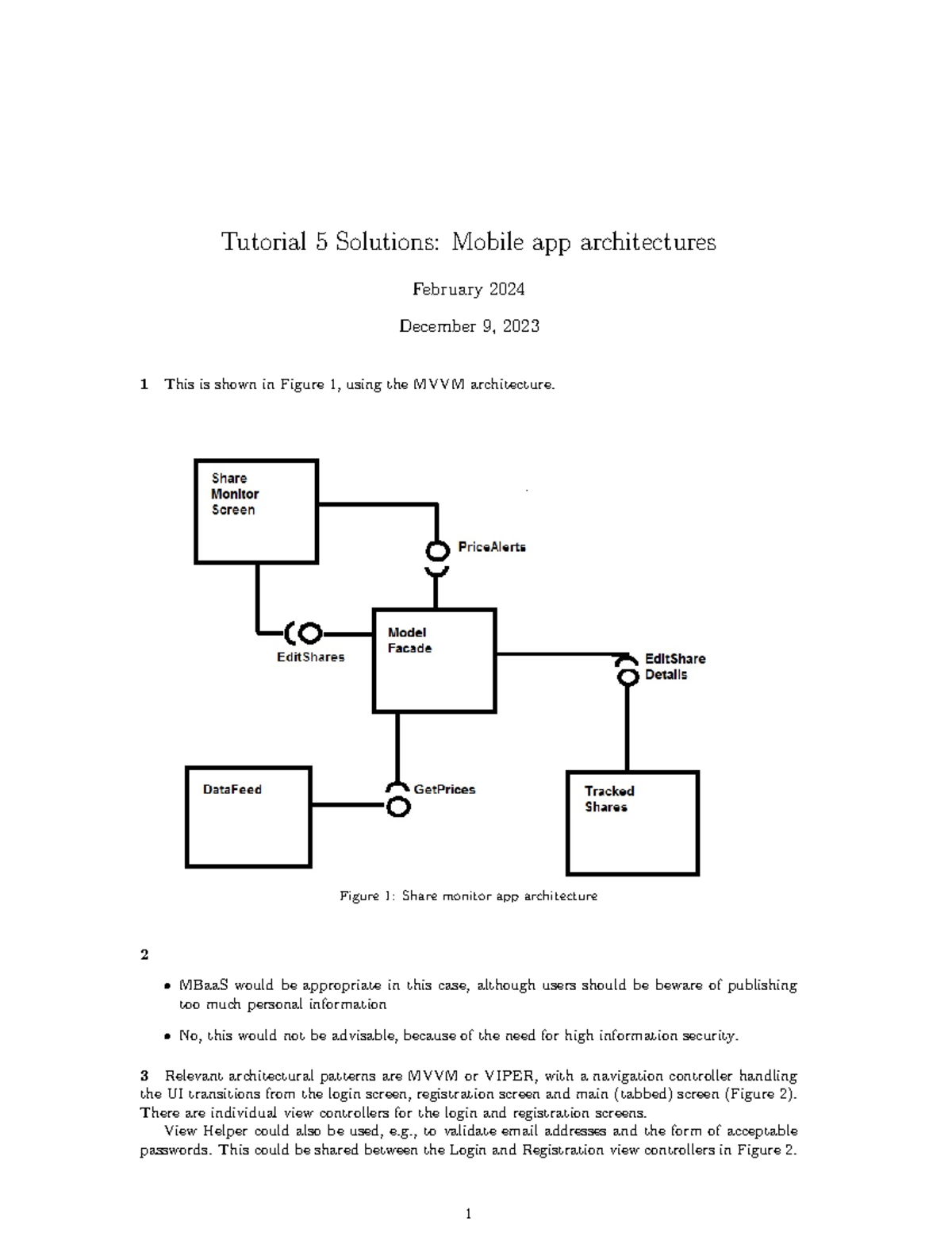 SA&D Tutorial 5 Solutions: Mobile App Architectures Overview - Studocu