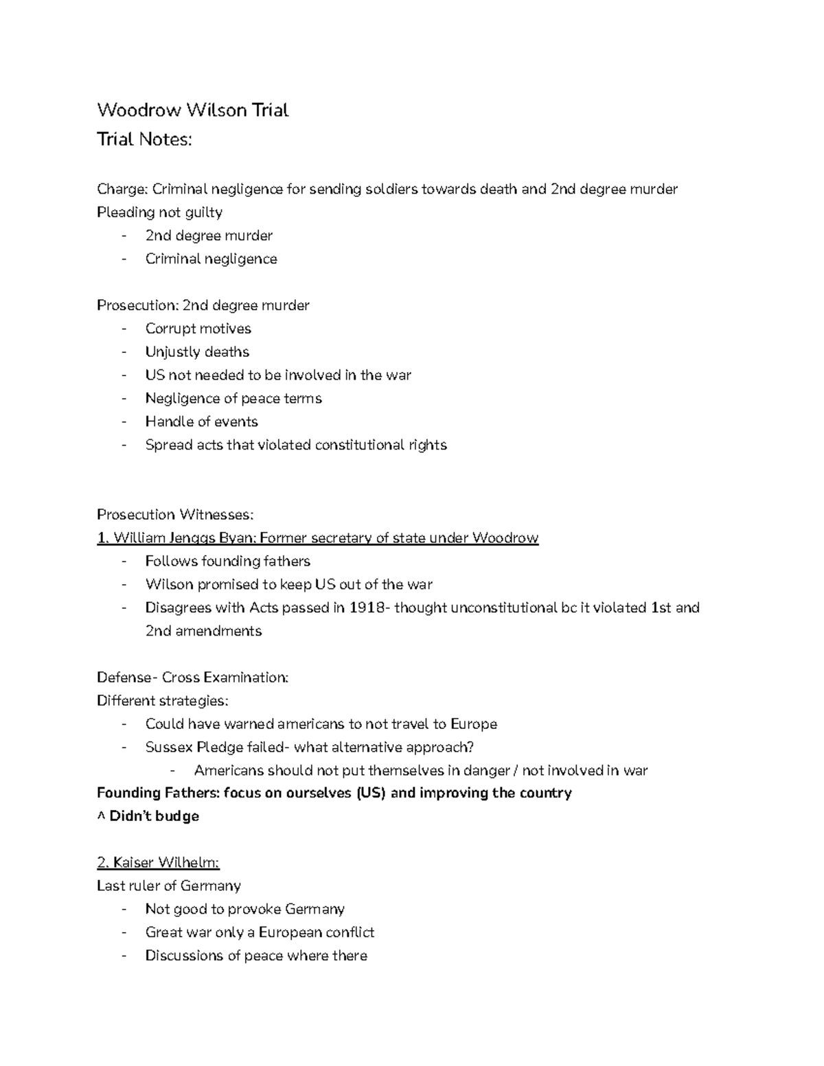 Woodrow Wilson Trial - Woodrow Wilson Trial Trial Notes: Charge ...