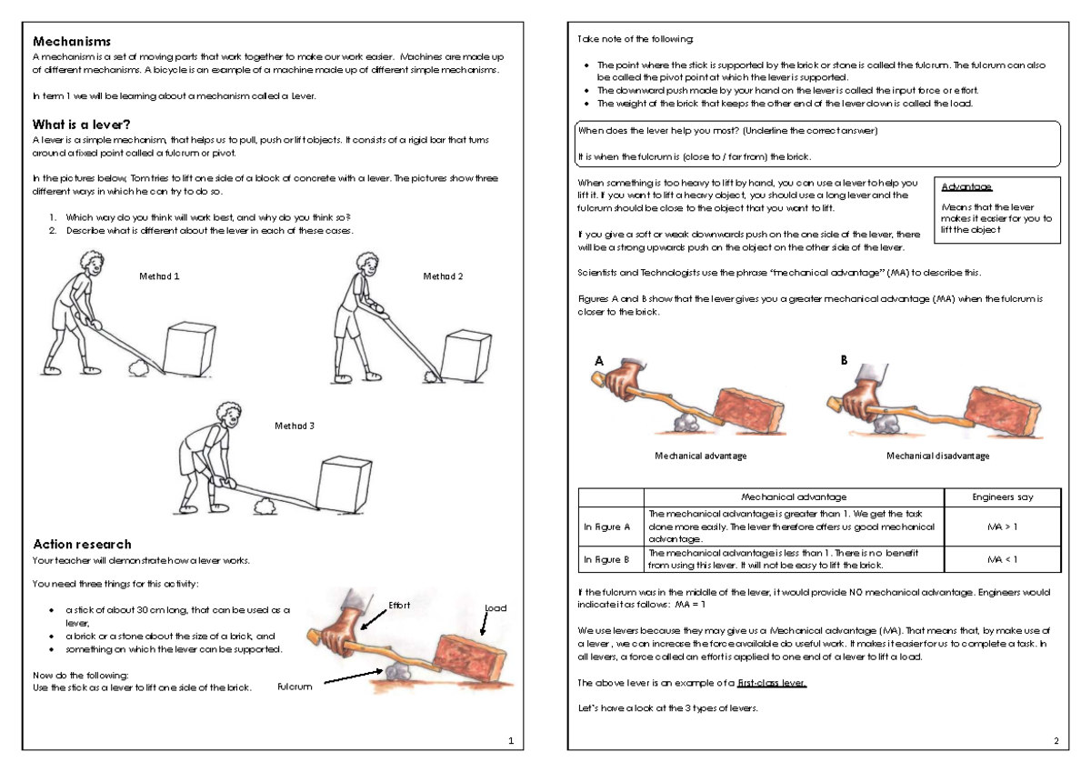 Lesson Plan: Gr 7 Technology - Mechanisms & Levers (T1 W5-6) - Studocu