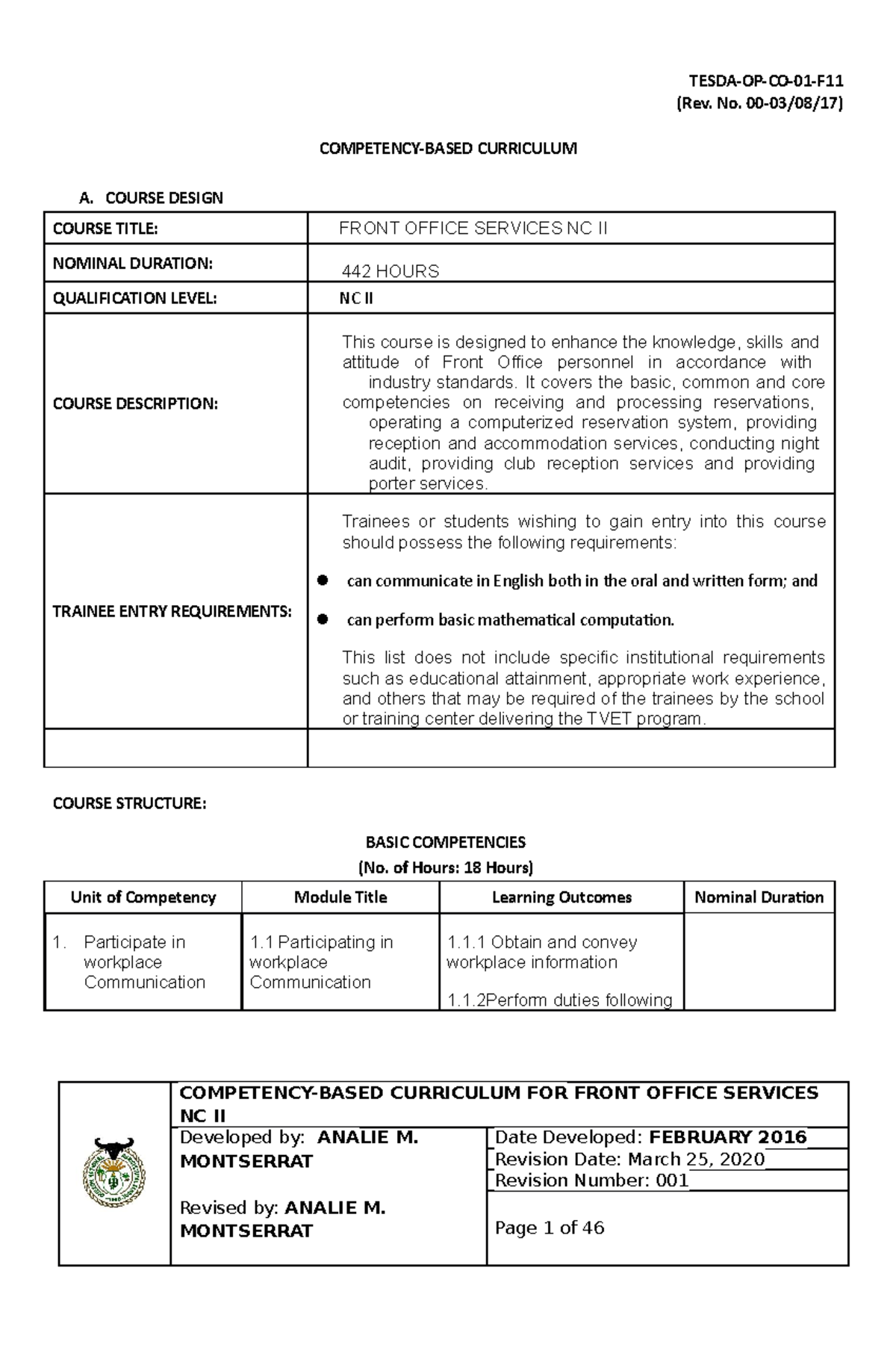 CBC Front Office Services NC II: Integrating 21st Century Skills - Studocu