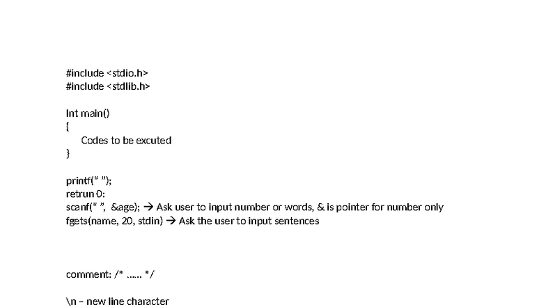 C Programming - Soskskks - #include #include Int main() { Codes to be - Studocu