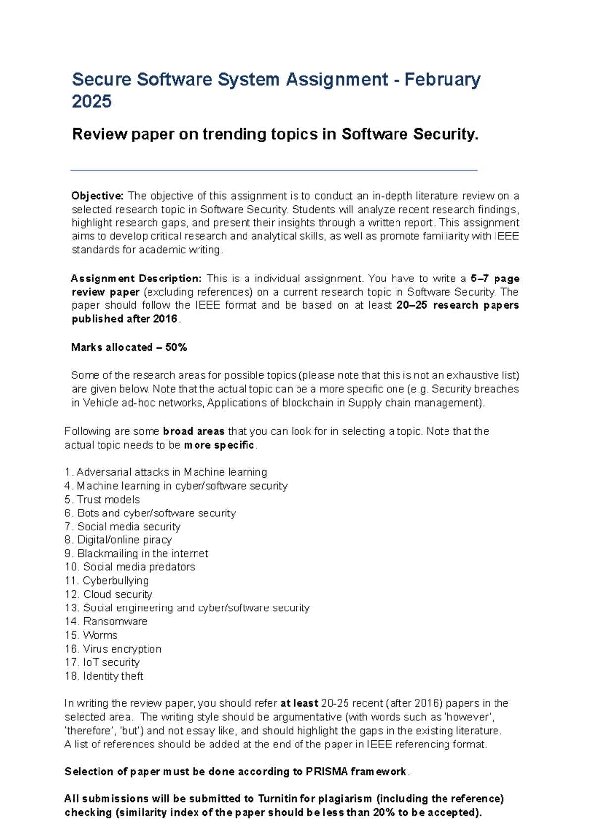 Secure Software System Assignment - Objective: The objective of this ...