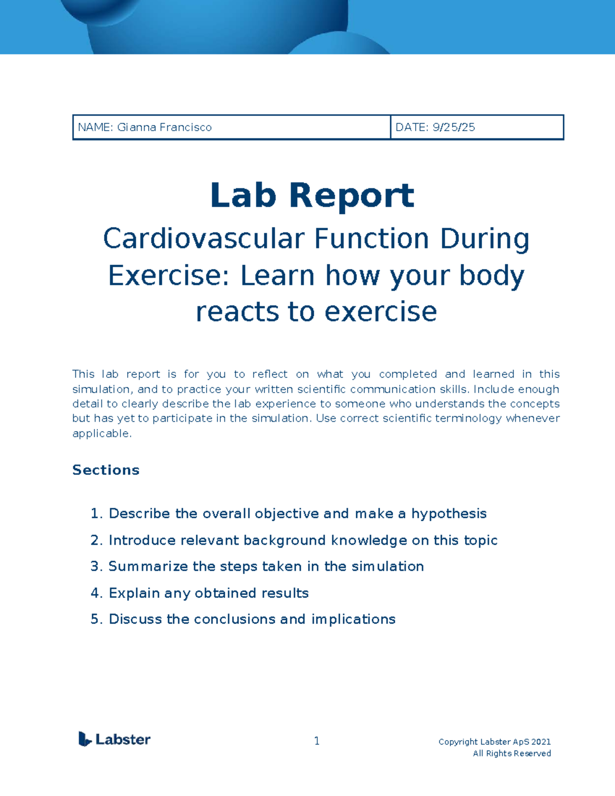 Lab Report: Cardiovascular Function During Exercise (BIO101) - Studocu