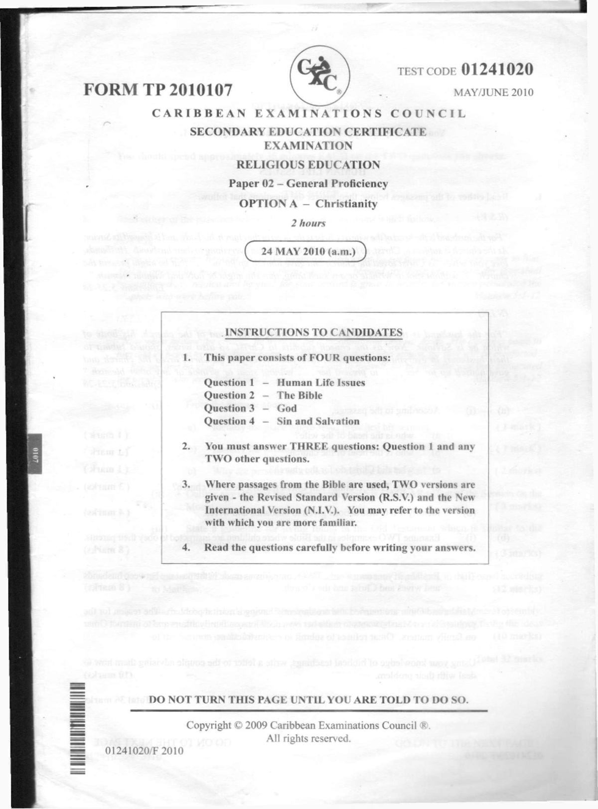 CSEC RE 2010 - Paper 02 General Proficiency Notes - Studocu