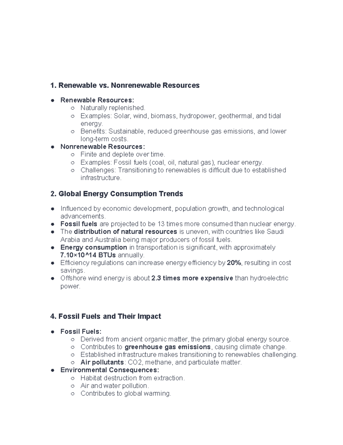 APES Unit 6: Renewable vs. Nonrenewable Energy Resources Notes - Studocu
