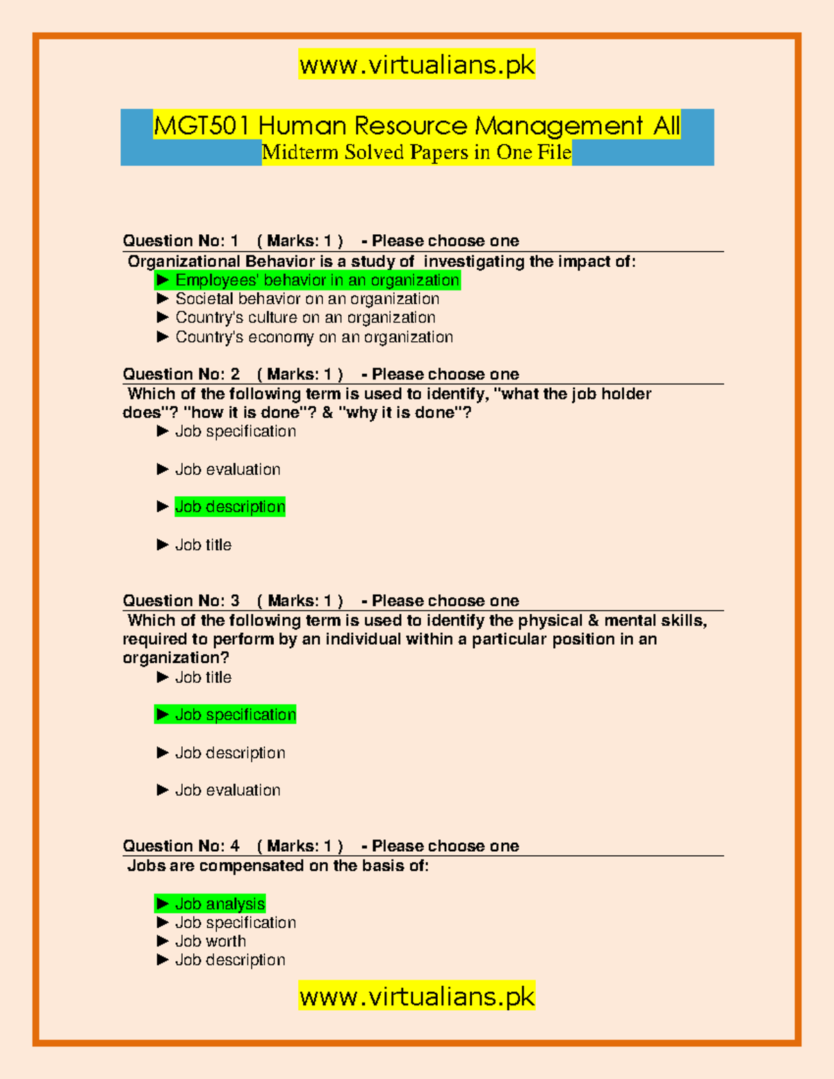 MGT501 Midterm Study Guide: Comprehensive HR Management Questions - Studocu
