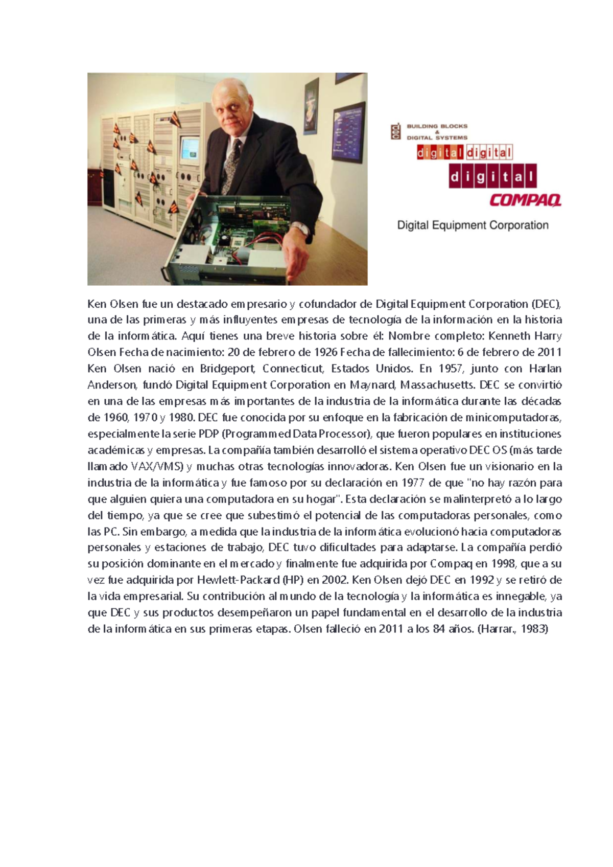 Ken Olsen: Historia y Legado de DEC - Materiales de Repaso 4 - Studocu