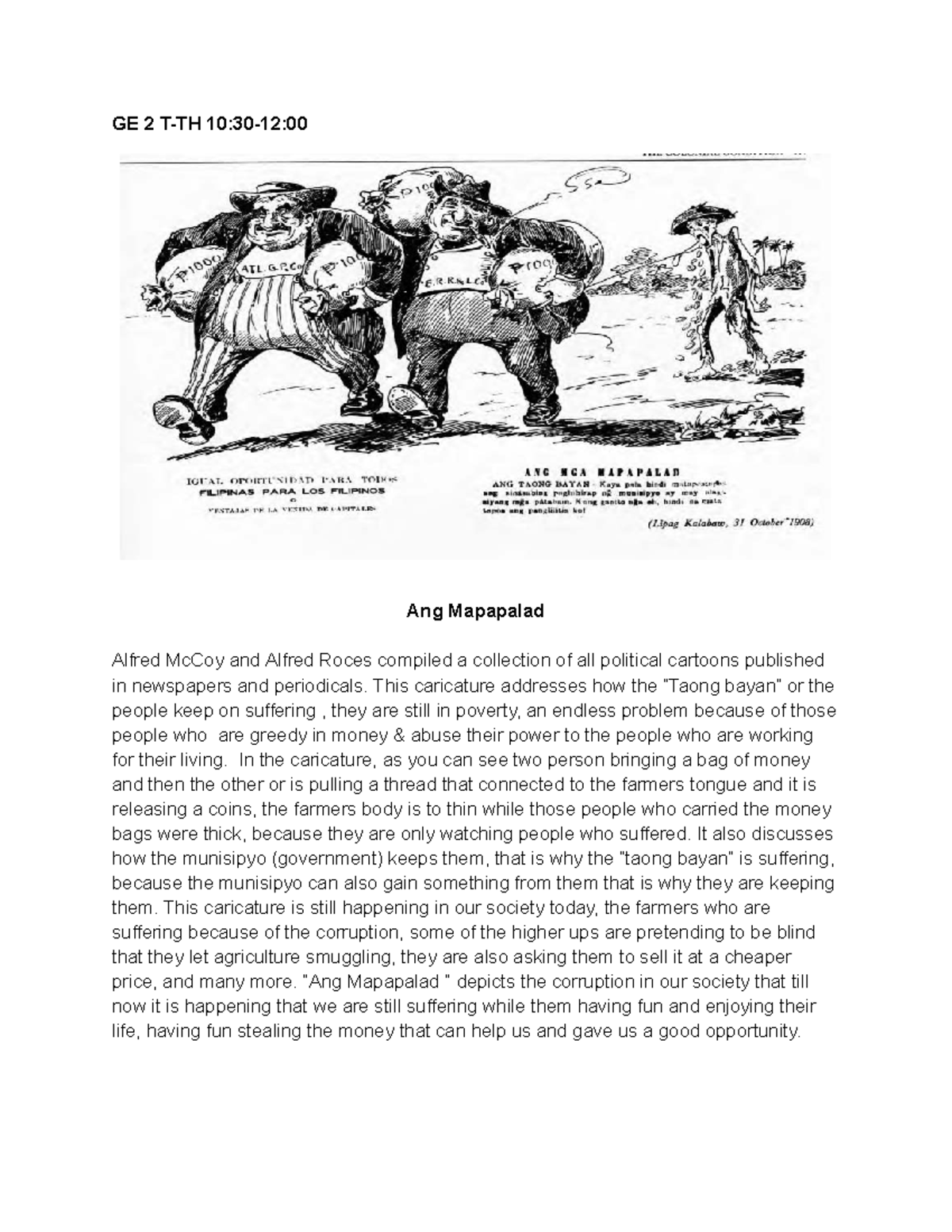 GE 2 - Analysis of Political Cartoons on Corruption and Poverty - Studocu