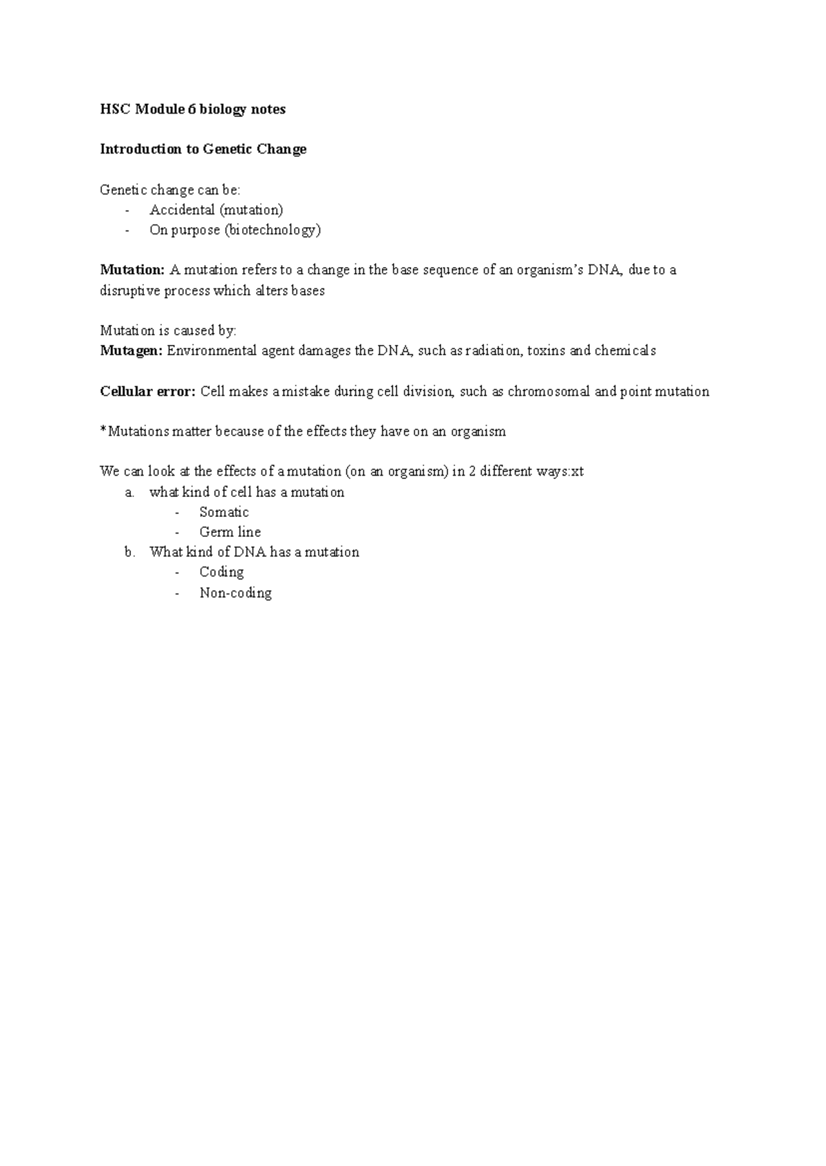 HSC Module 6 Biology Notes: Introduction to Genetic Change and ...