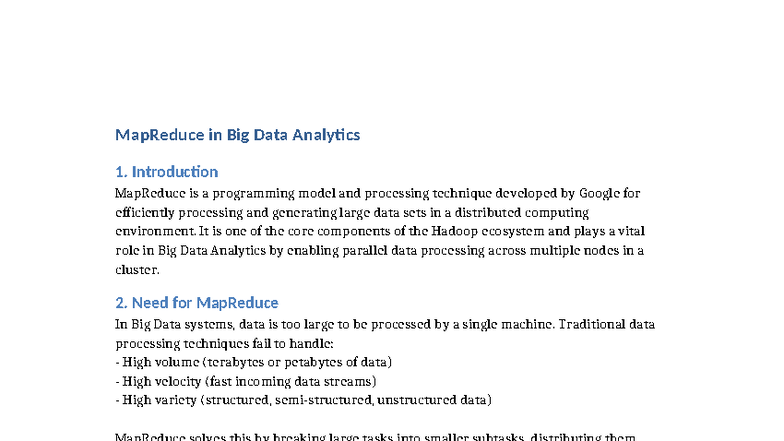 MapReduce in Big Data Analytics: Overview and Working Principles - Studocu
